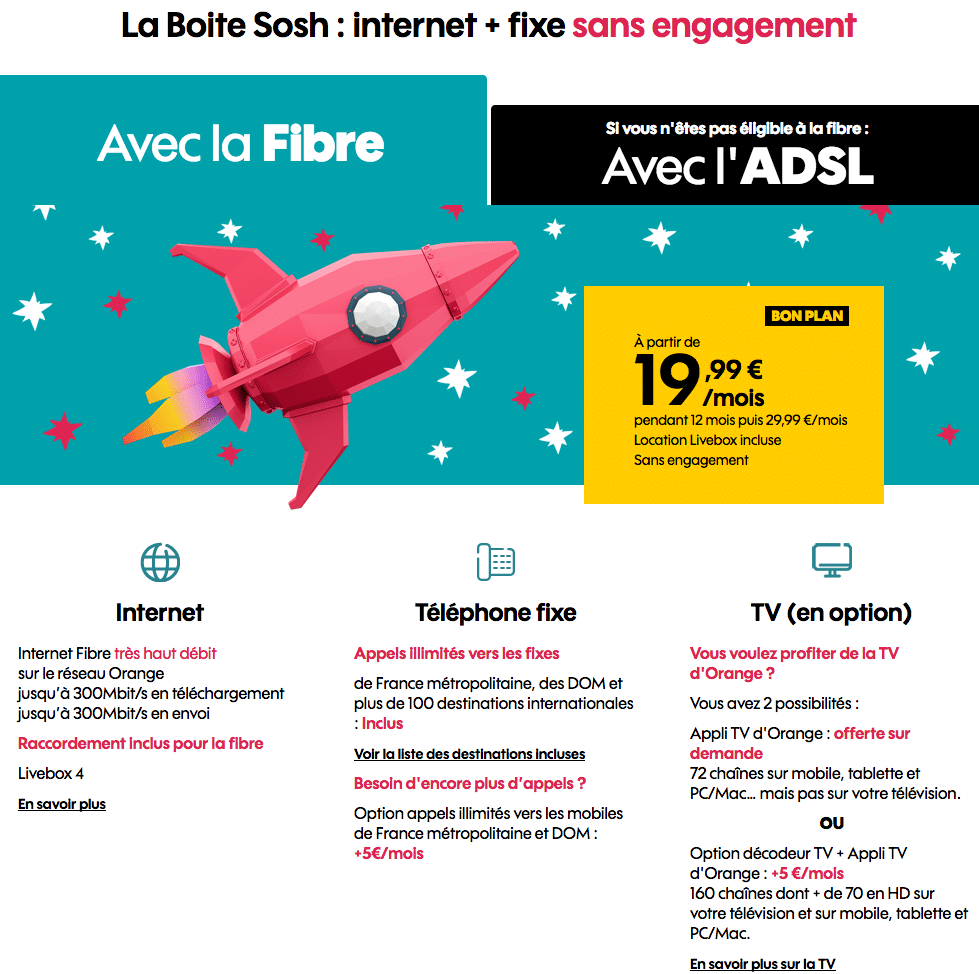 Sosh : la box fibre optique au prix de l'ADSL la 1e année (19,99 euros ...