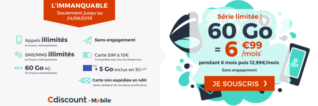 Cdiscount Mobile : 6,99 euros par mois pour un forfait 60 Go