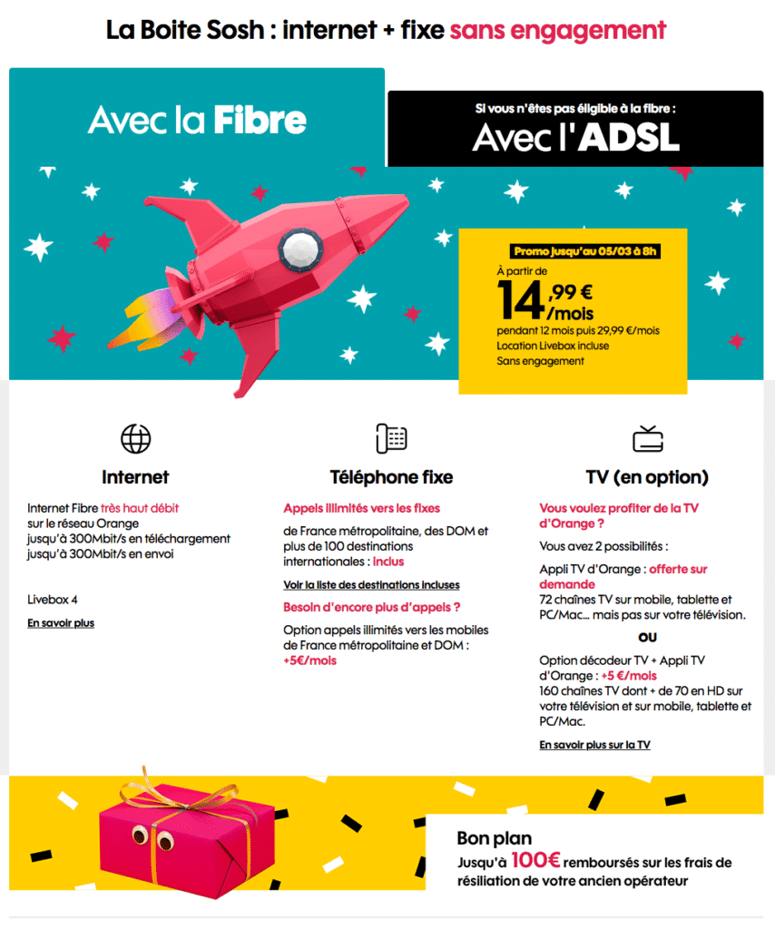 Promo Sosh : la box internet à 14,99 euros par mois pendant 1 an
